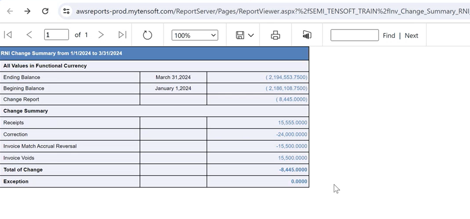 Received Not invoiced (RNI) Report in Tensoft SemiOps